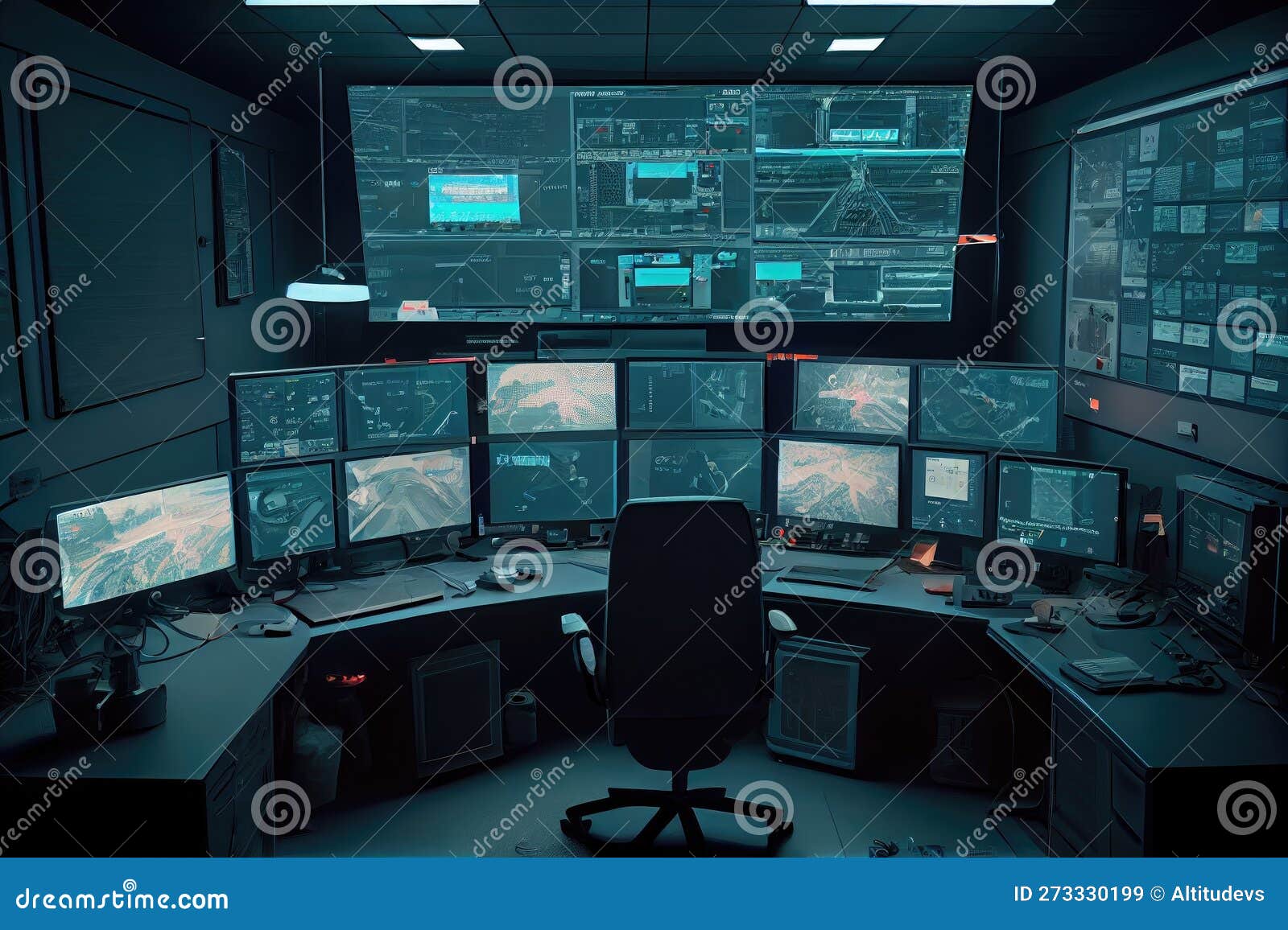 Surveillance Room, with Multiple Monitors Showing Different Views of ...
