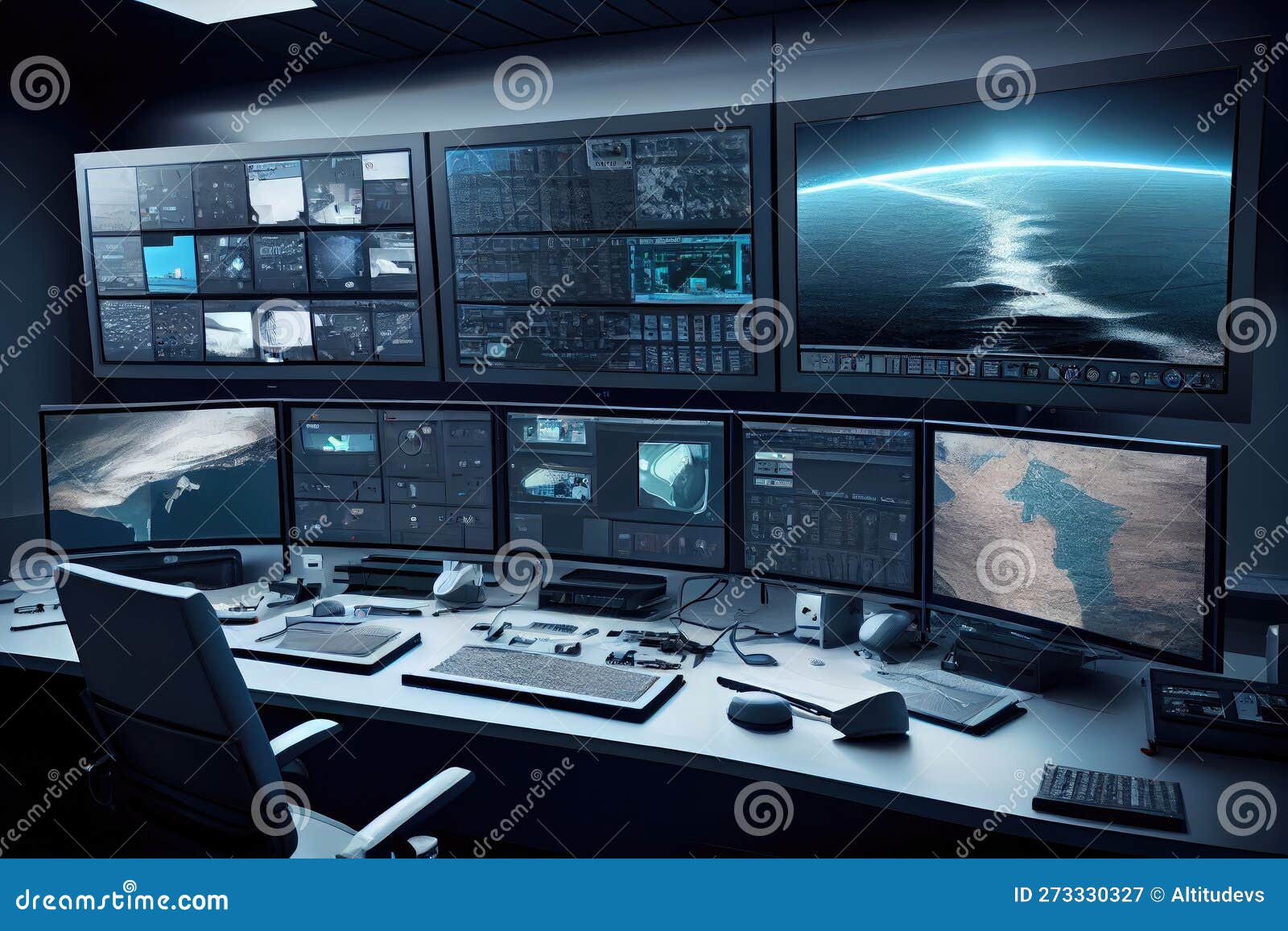 Surveillance Room with Multiple Monitors Showing Different Views of the ...