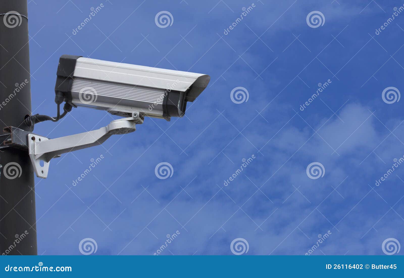 Surveillance Security Camera or CCTV on Blue Sky Stock Photo - Image of ...
