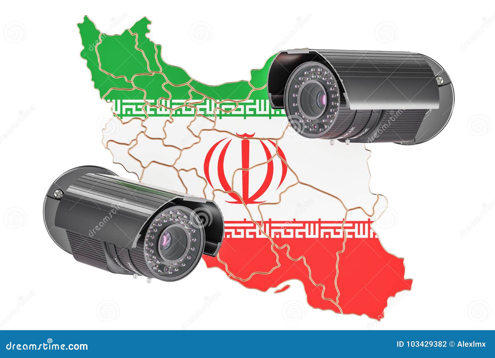 Surveillance and Security System Concept in Iran. 3D Rendering Stock ...