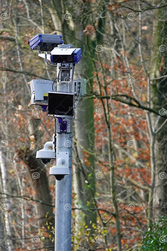 Surveillance Traffic Speed Camera System in Forest Stock Photo - Image ...