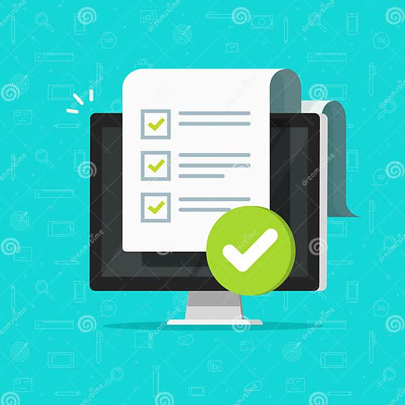 Survey Checklist Form or Complete Task List on Computer Vector Illustration, Flat Cartoon Pc ...