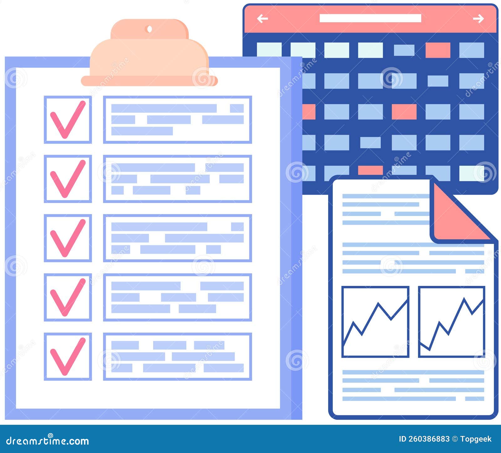 Survey, Checklist, Paperwork with Data on Clipboard, Calendar. Working ...