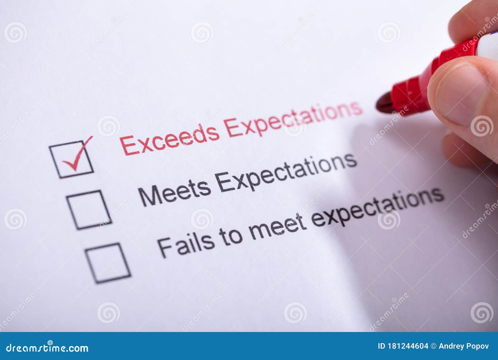 Survey with Exceeded Expectations Checked Stock Photo - Image of ...
