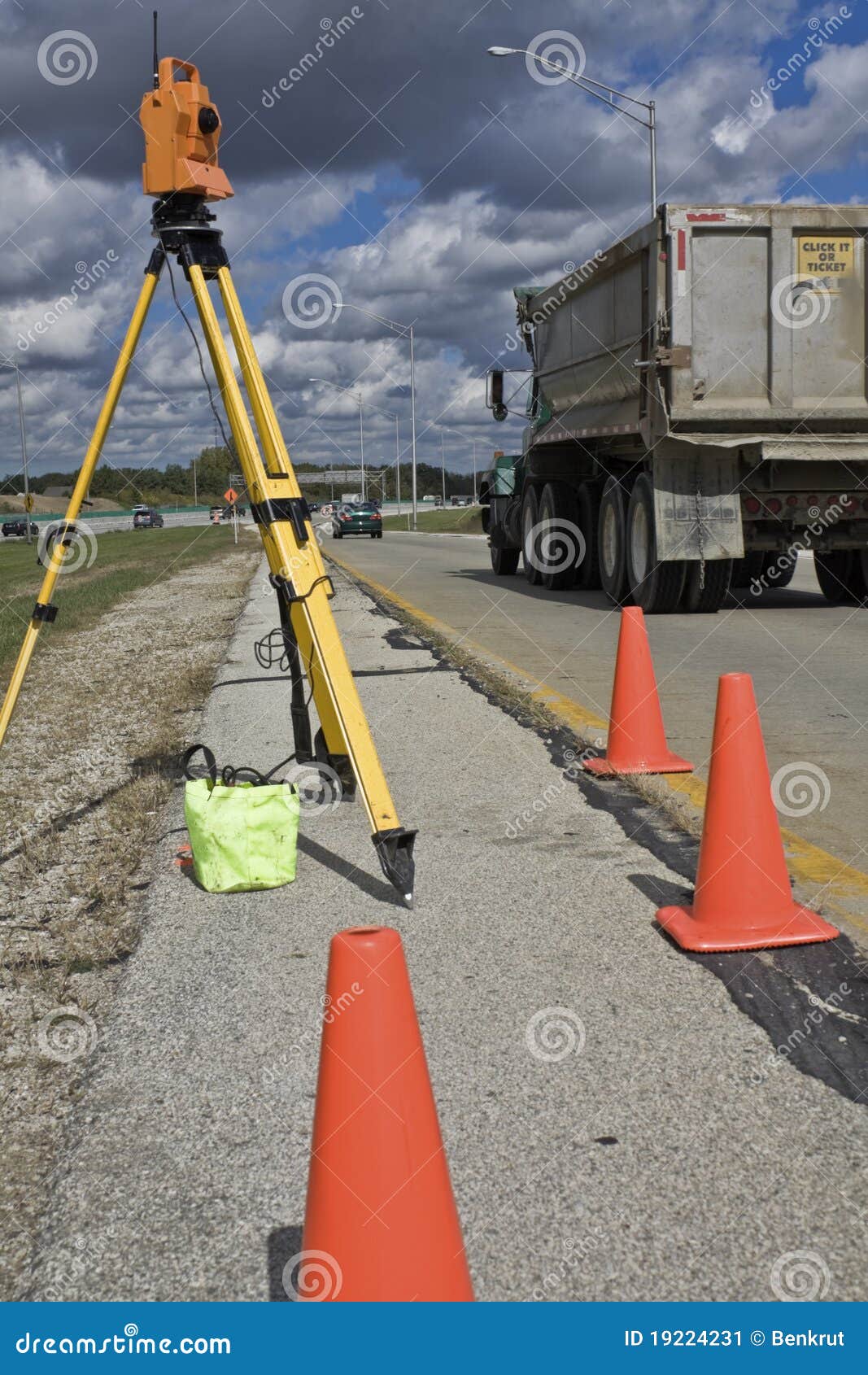 Survey on the highway stock image. Image of semi, tripod - 19224231