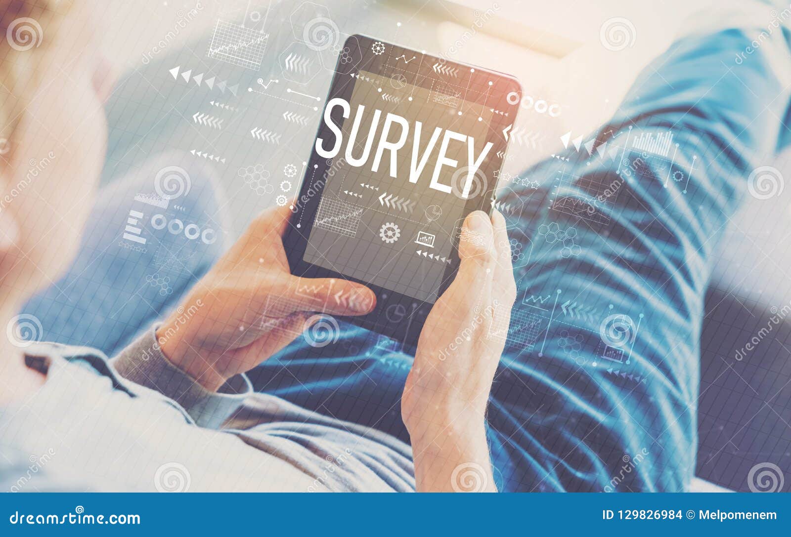 Survey with Man Using a Tablet Stock Photo - Image of gears, chair ...