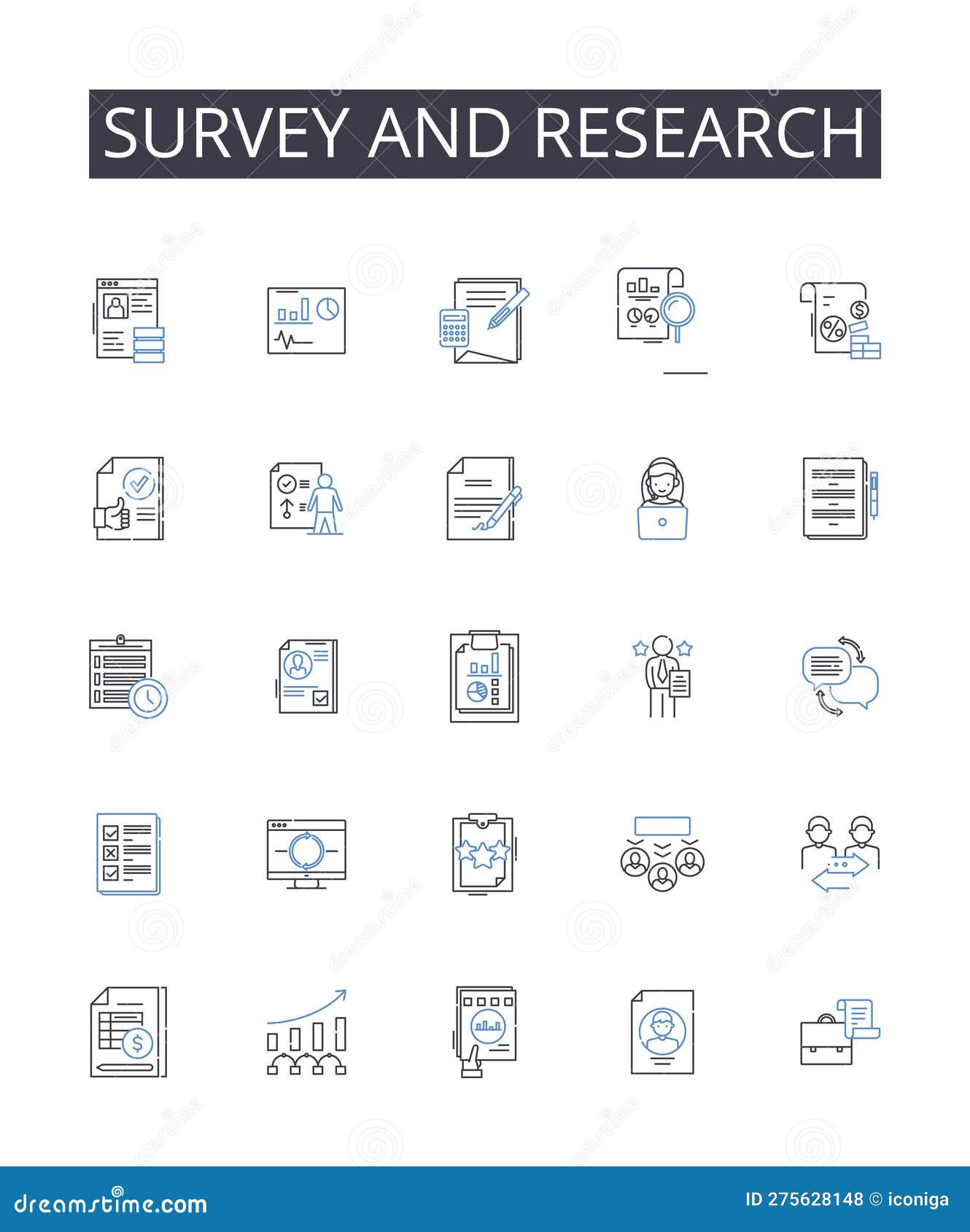Survey and Research Line Icons Collection. Census, Sampling ...
