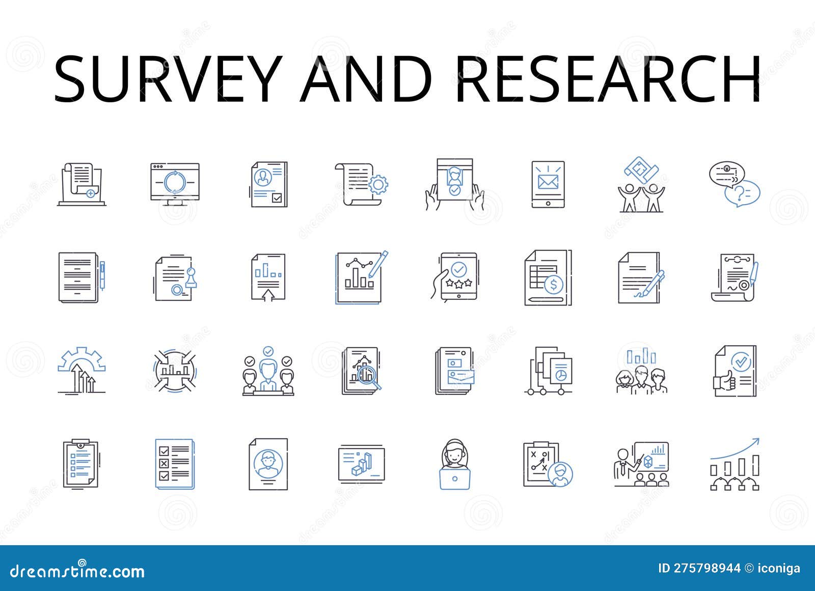 Survey and Research Line Icons Collection. Census, Sampling ...