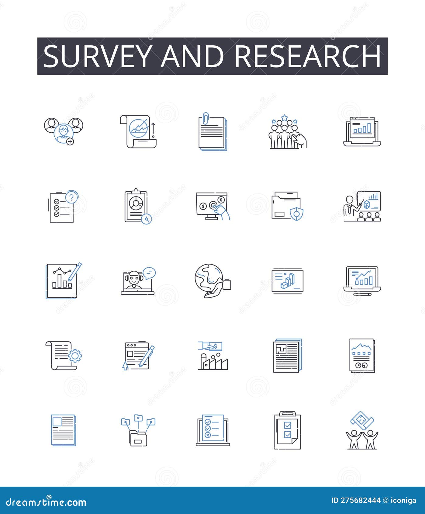 Survey and Research Line Icons Collection. Census, Sampling ...