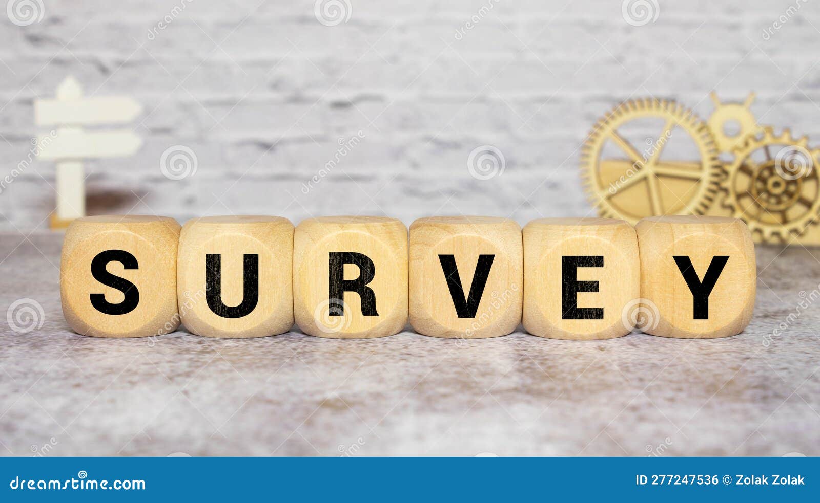 Survey Sign Made of Blocks on a Wooden Table. Stock Photo - Image of ...
