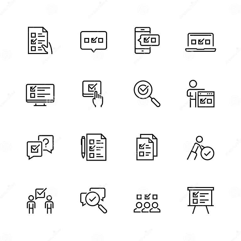 Survey or Test Icons in Thin Line Style Stock Vector - Illustration of ...