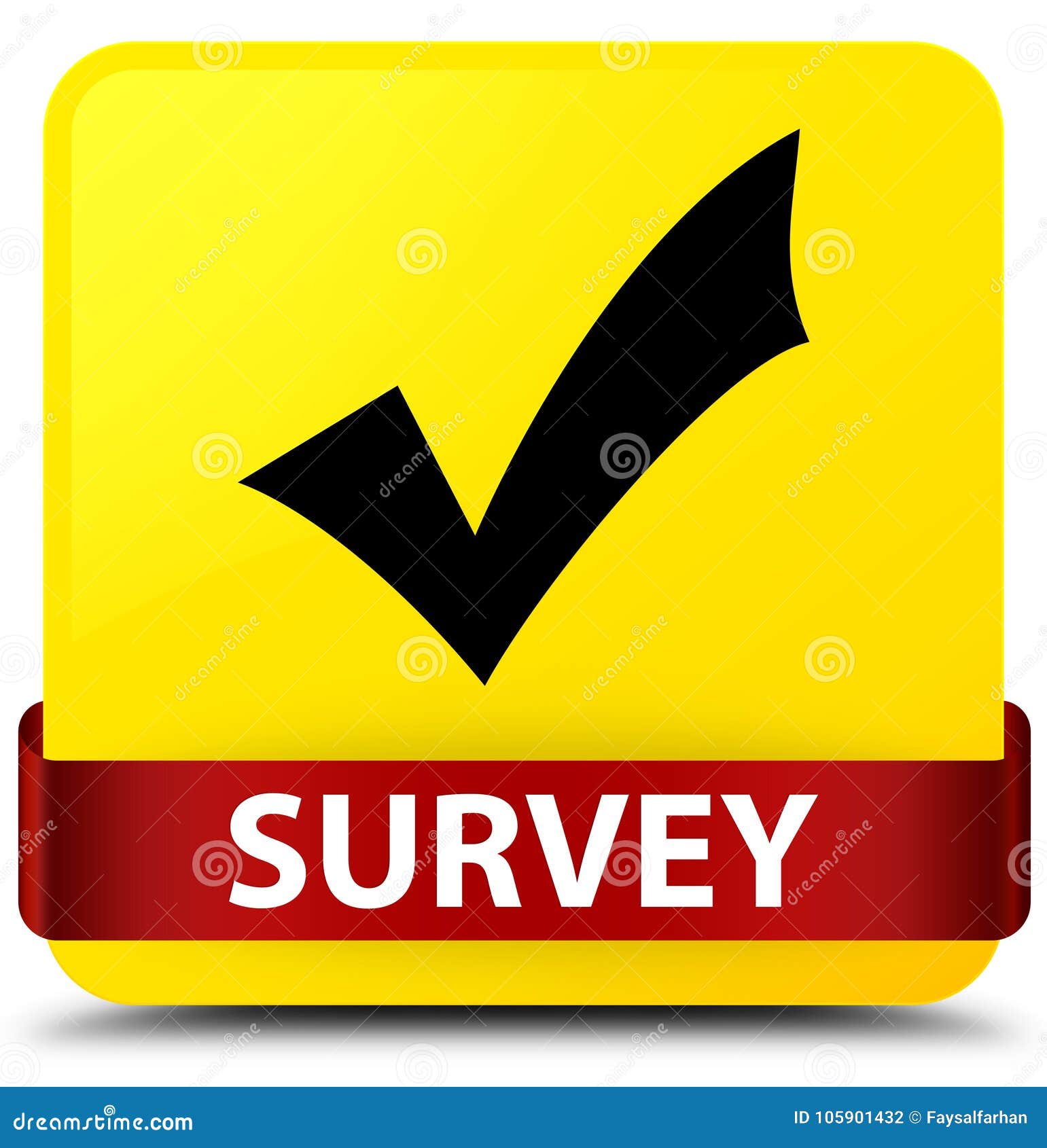 Survey (validate Icon) Yellow Square Button Red Ribbon in Middle Stock ...