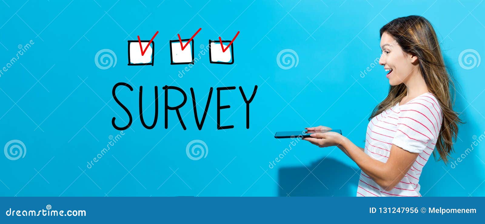 Survey with Woman Using a Tablet Stock Photo - Image of choice, form ...