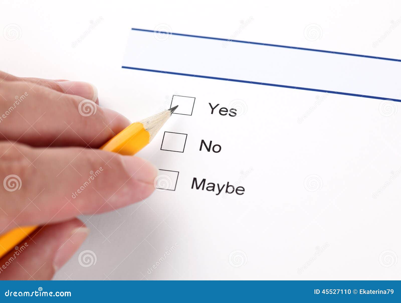 Survey: yes, no, maybe stock photo. Image of text, hand - 45527110