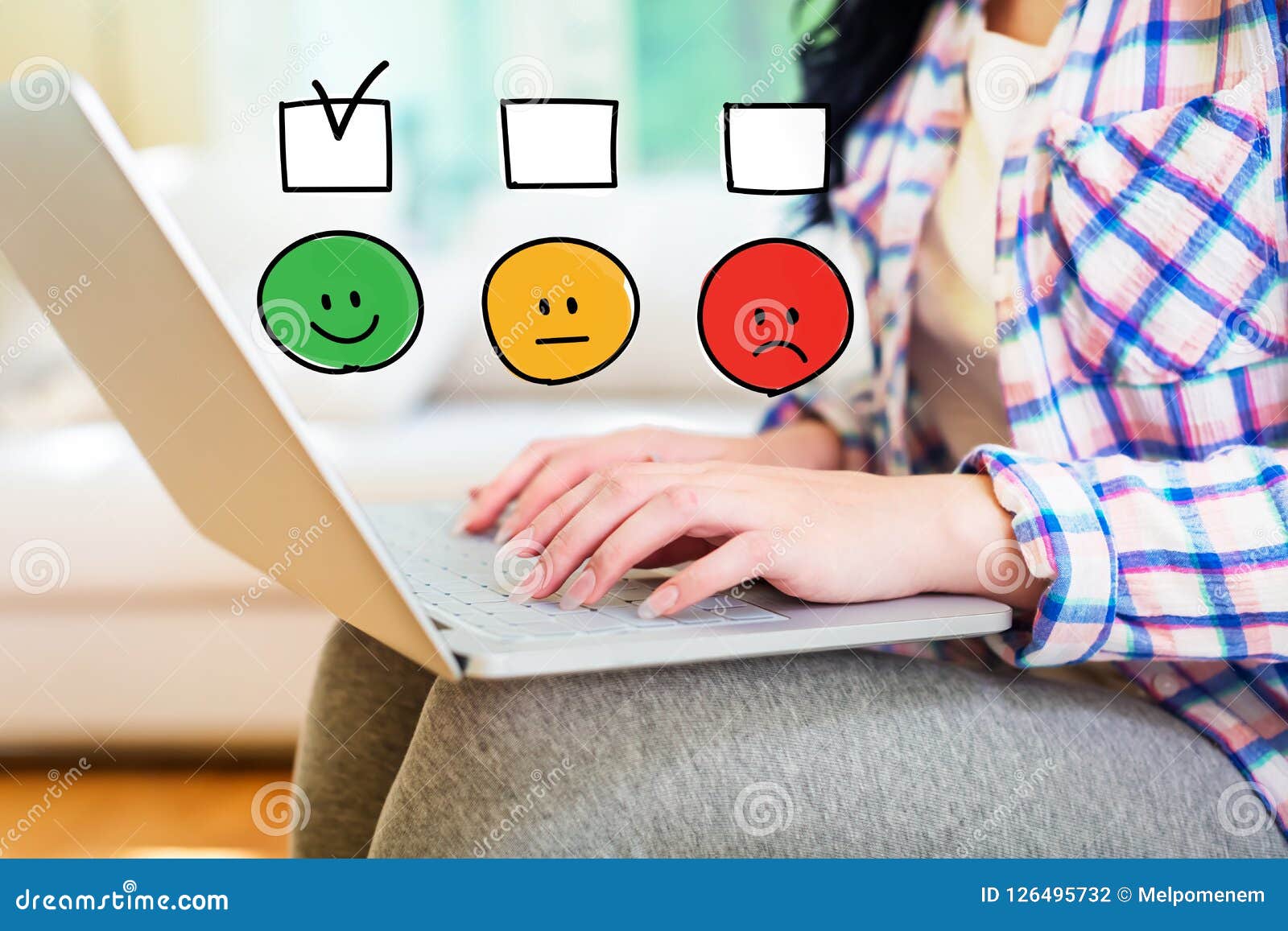 Survey with Woman Using a Laptop Stock Photo - Image of couch, business ...