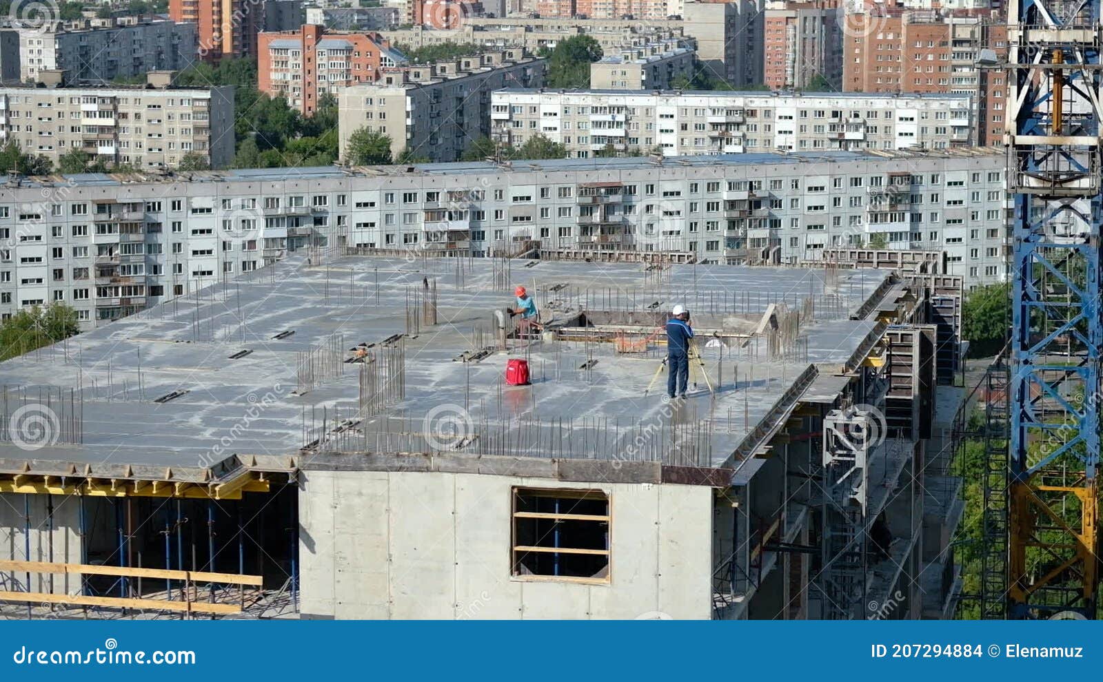 Worker Surveyor Engineer Measuring Distances Elevations and Directions ...