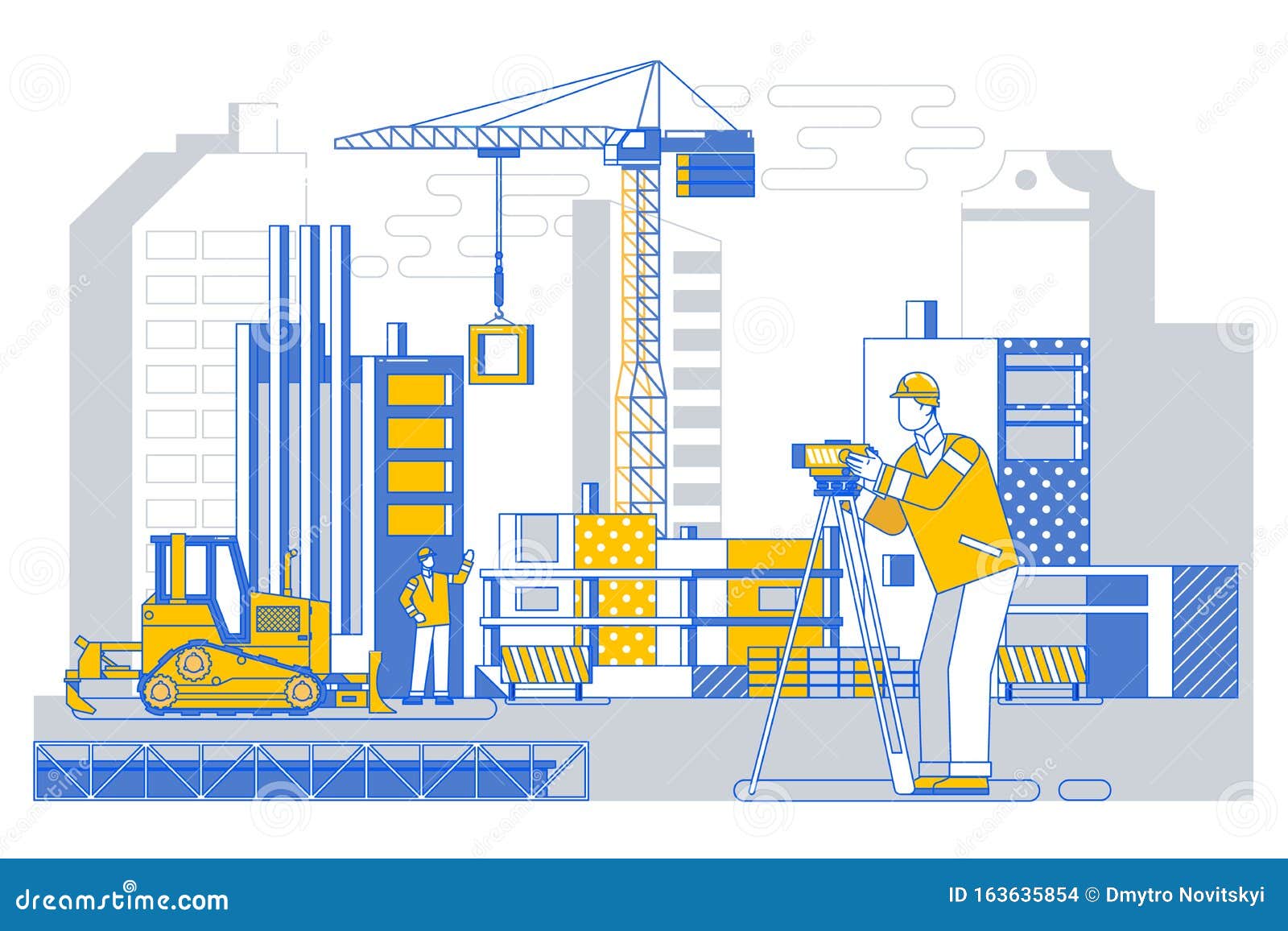 Surveyor At Construction Site With Land Measurement Pole And Surveying ...