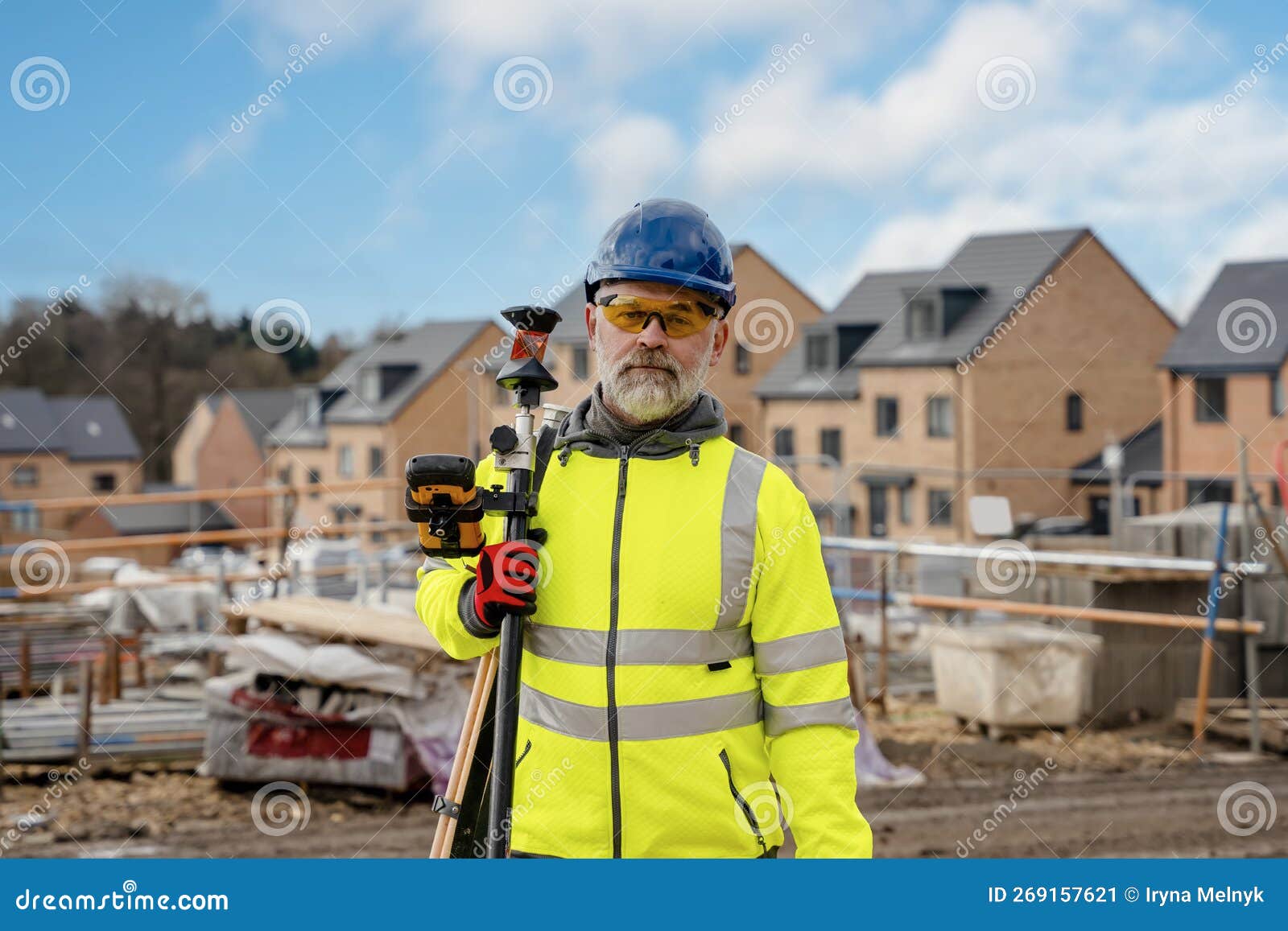 Surveyor Builder Site Engineer with Theodolite Total Station at ...