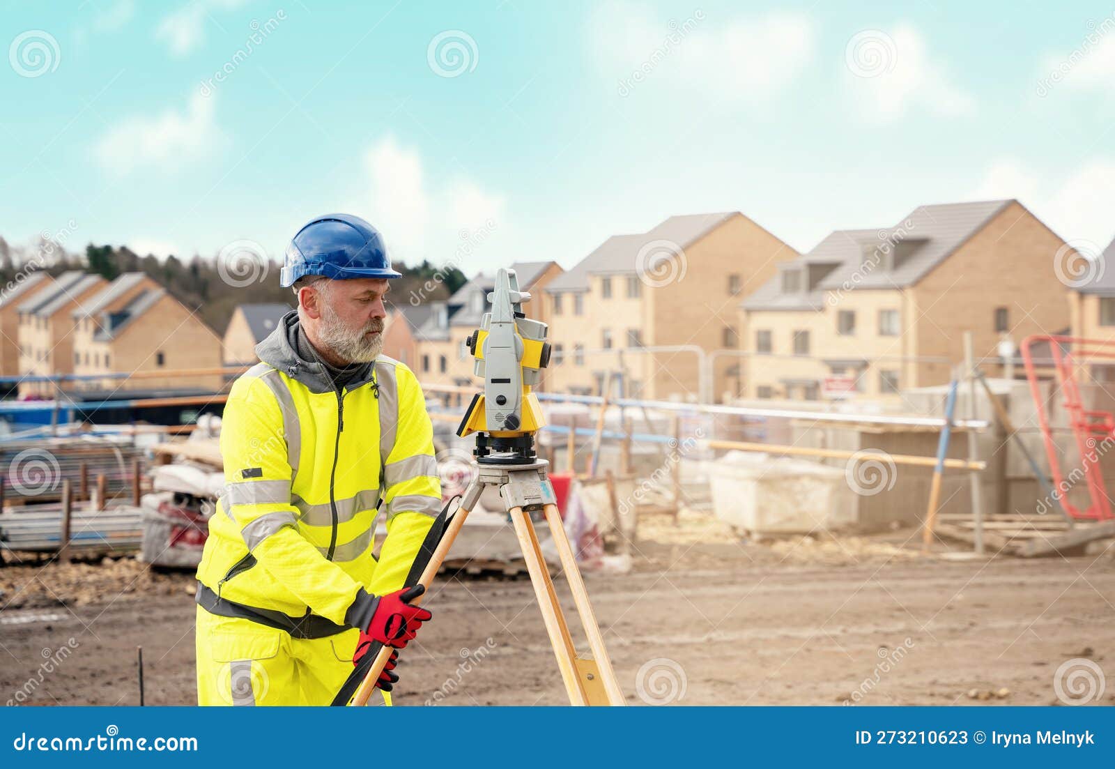 Surveyor Builder Site Engineer with Theodolite Total Station at ...