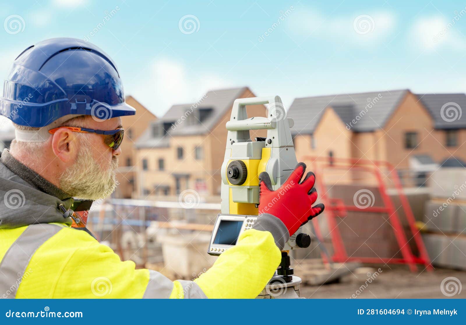 Surveyor Builder Site Engineer with Theodolite Total Station at ...