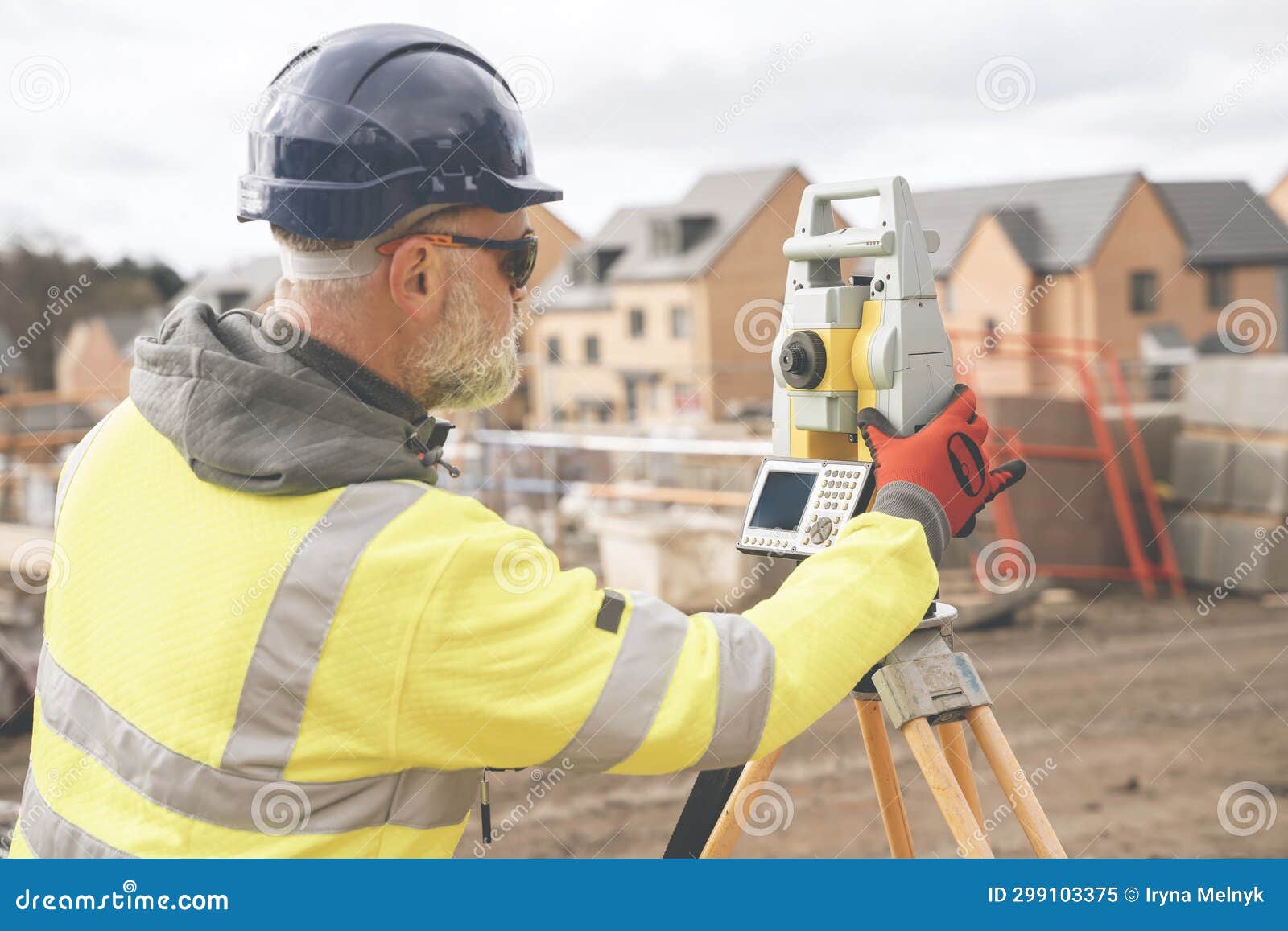 Surveyor Builder Site Engineer with Theodolite Total Station at ...