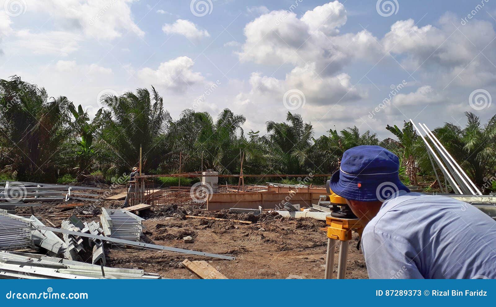 A Surveyor Checking the Foundation Level before Concreting during ...