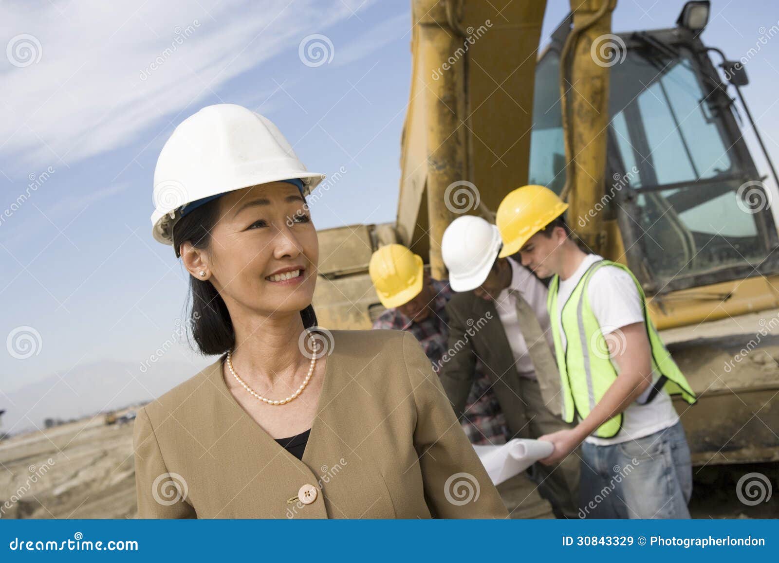 Teamwork Of Surveyor Engineers Worker Making Measuring With Theodolite ...