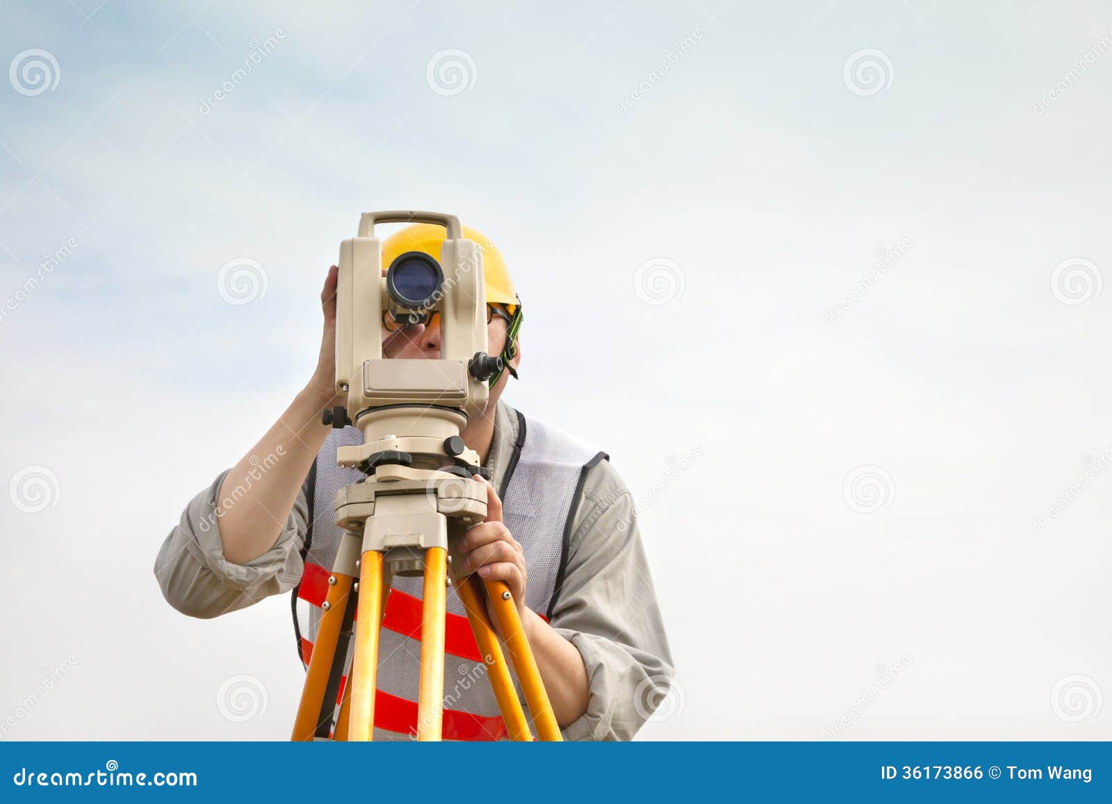 Surveyor Engineer Making Measure with Cloud Background Stock Photo ...