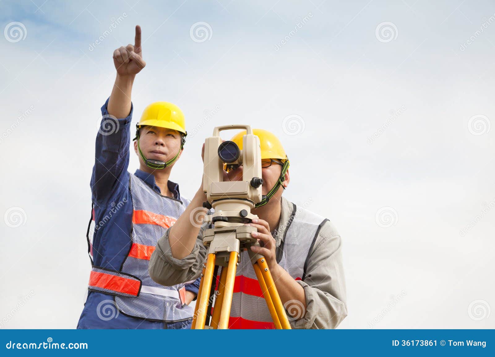 Surveyor Engineer Making Measure with Partner Stock Image - Image of ...