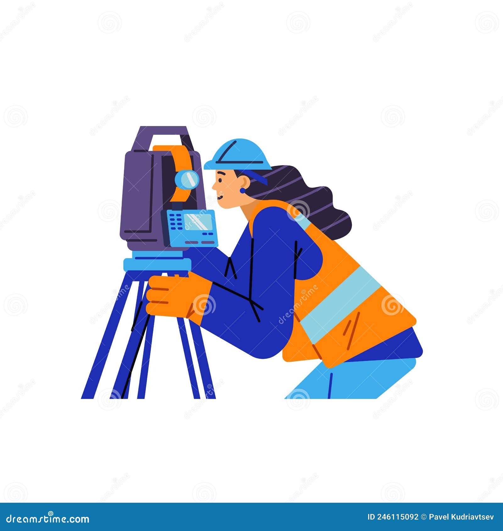 Surveyor Engineer with Theodolite Device Flat Vector Illustration ...