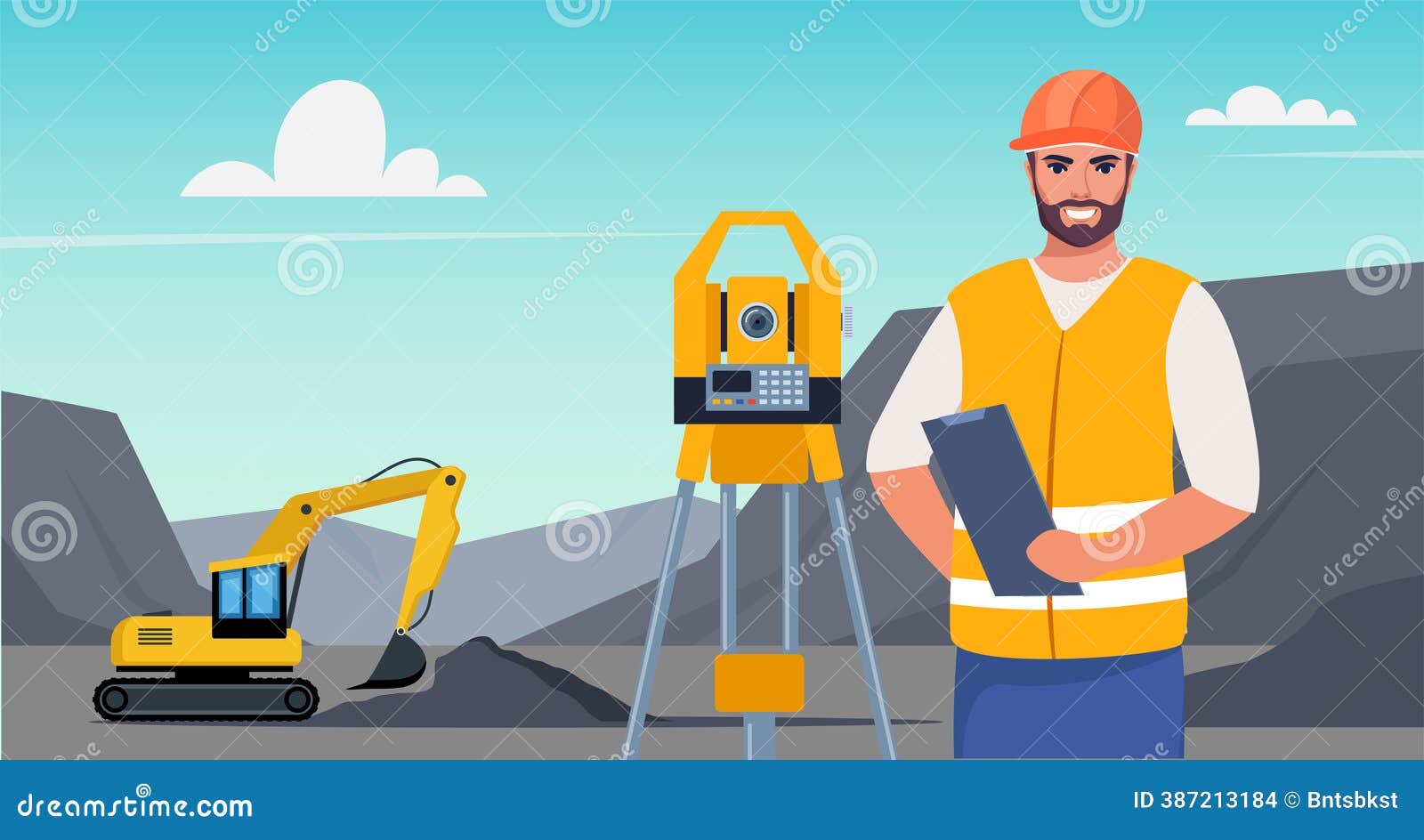 Surveyor Engineers With Equipment, Theodolite Or Total Positioning ...