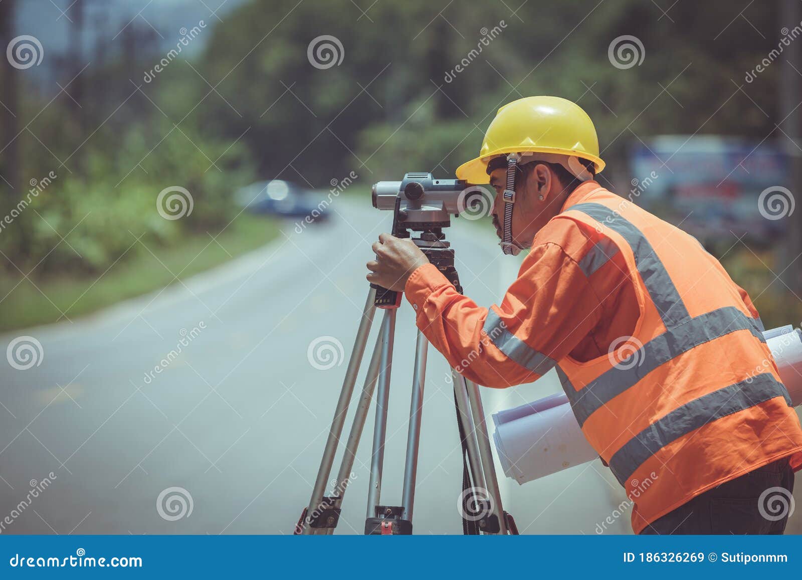 Surveyor Engineers Work on Road Construction Site Stock Image - Image ...