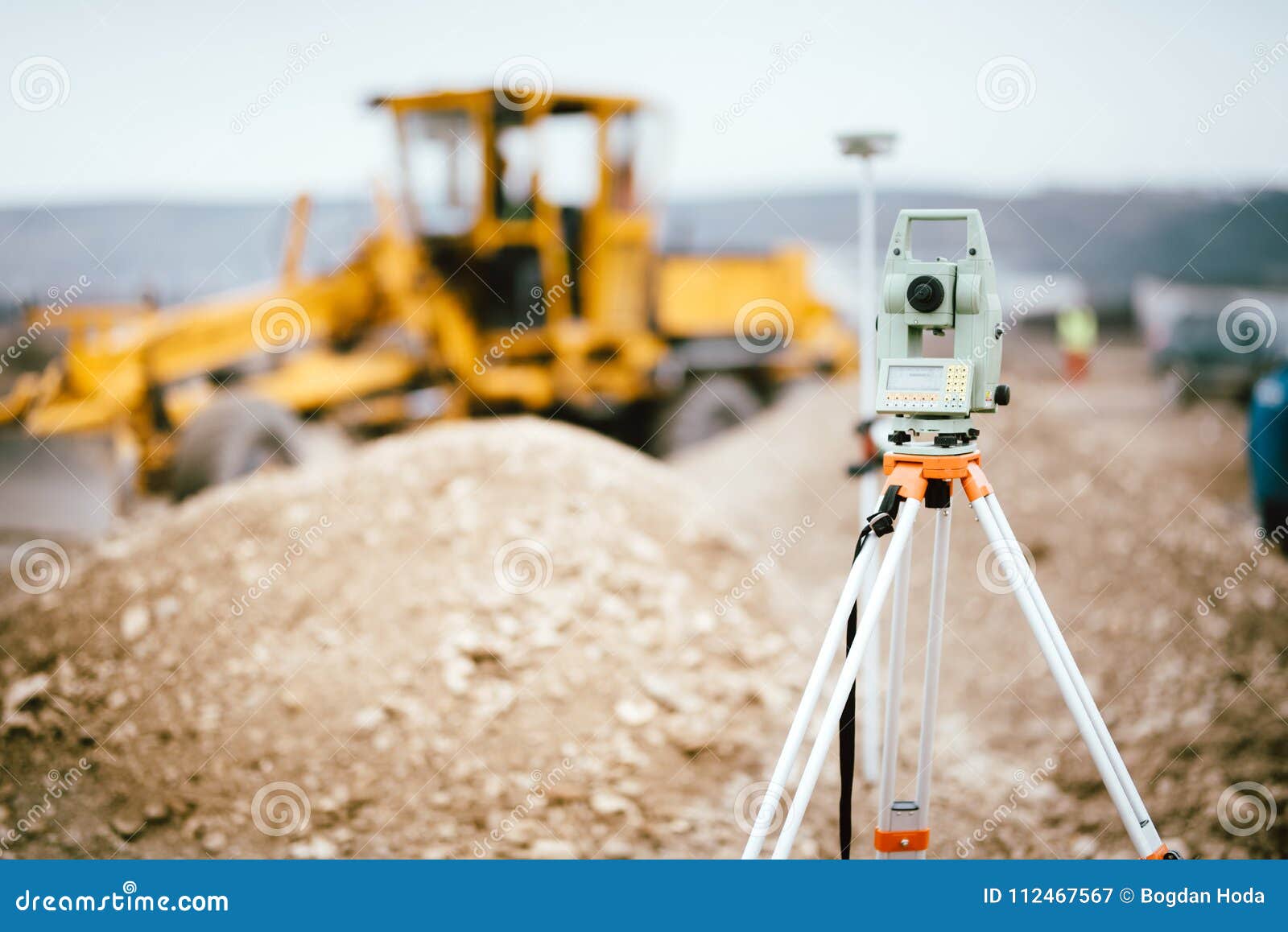 Surveyor Equipment GPS System or Theodolite Outdoors at Highway ...