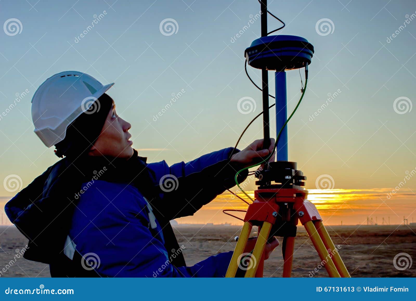 Surveyor. stock image. Image of sunrise, road, equipment - 67131613