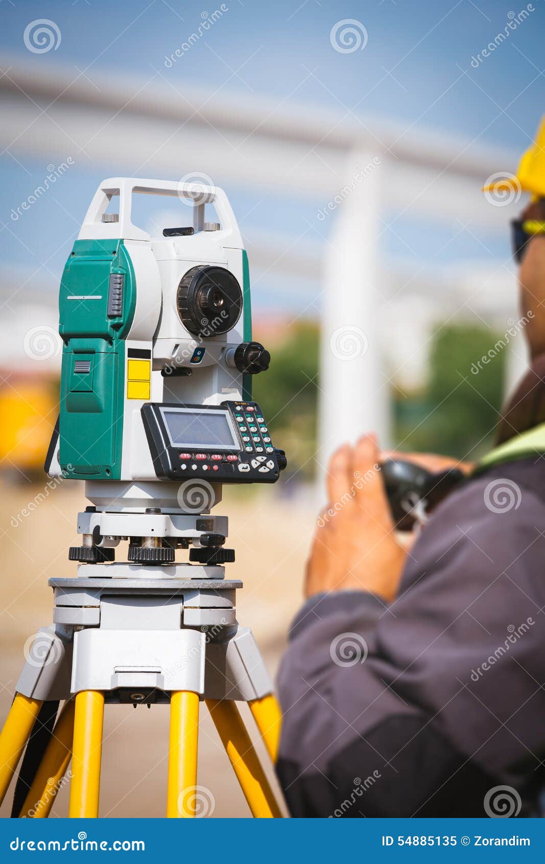 Surveyor Equipment Tacheometer or Theodolite Outdoors at Construction ...