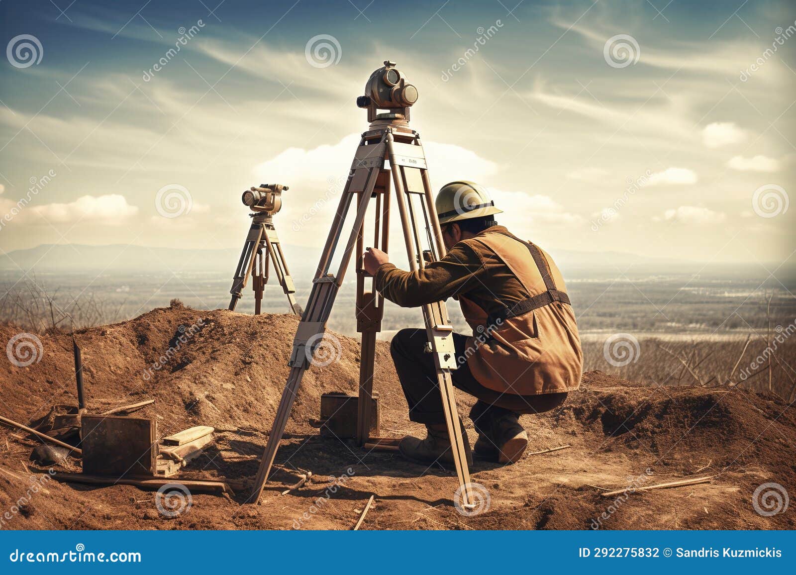 Surveyor Man Working. Generative AI Stock Illustration - Illustration ...