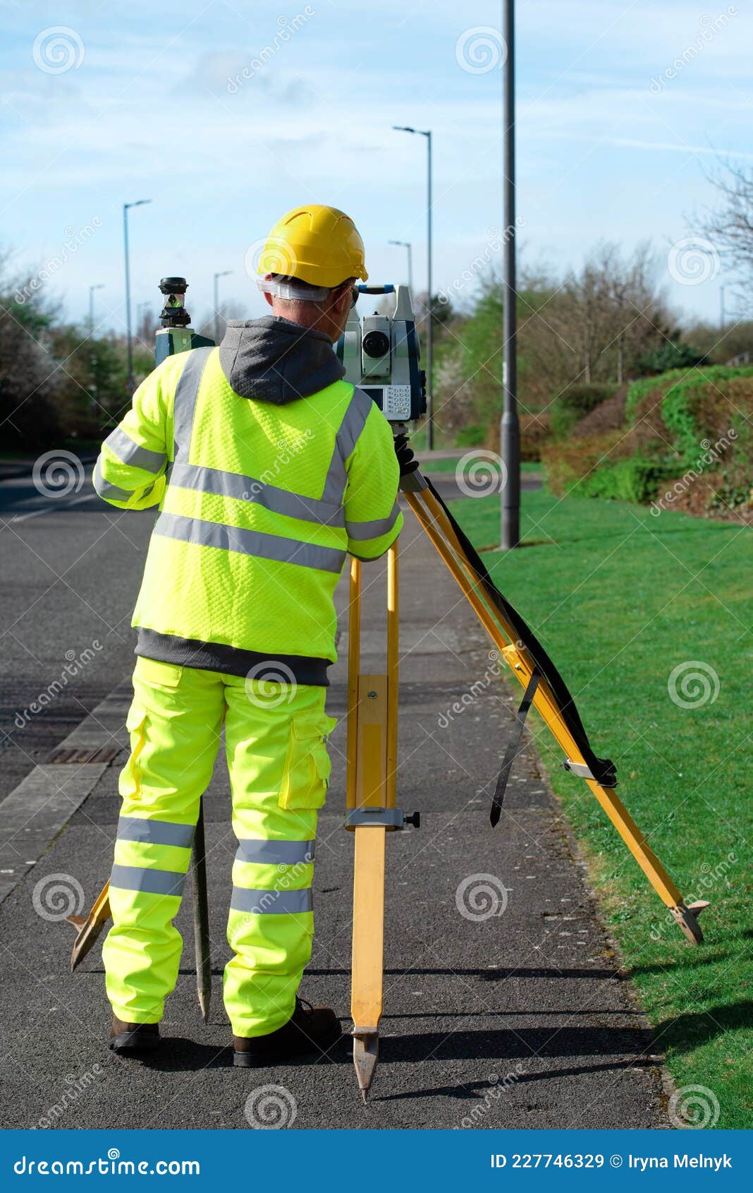 Surveyor Site Engineer Installing Tacheometer Above Control Point ...