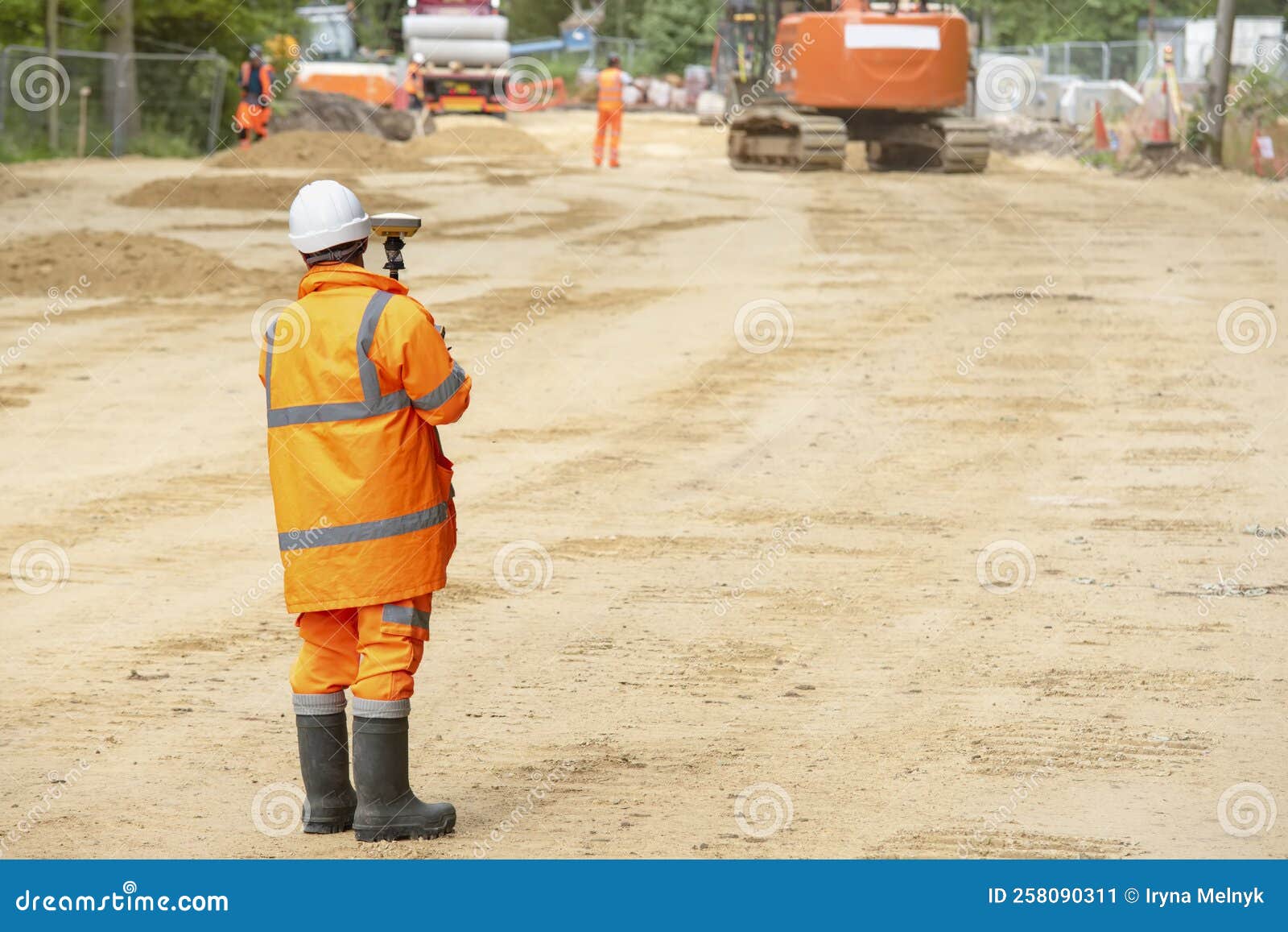 Surveyor Site Engineers Working with Electronic Theodolite and GPS on ...