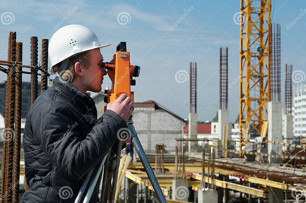 Surveyor with Transit Level Stock Photo - Image of elevation ...