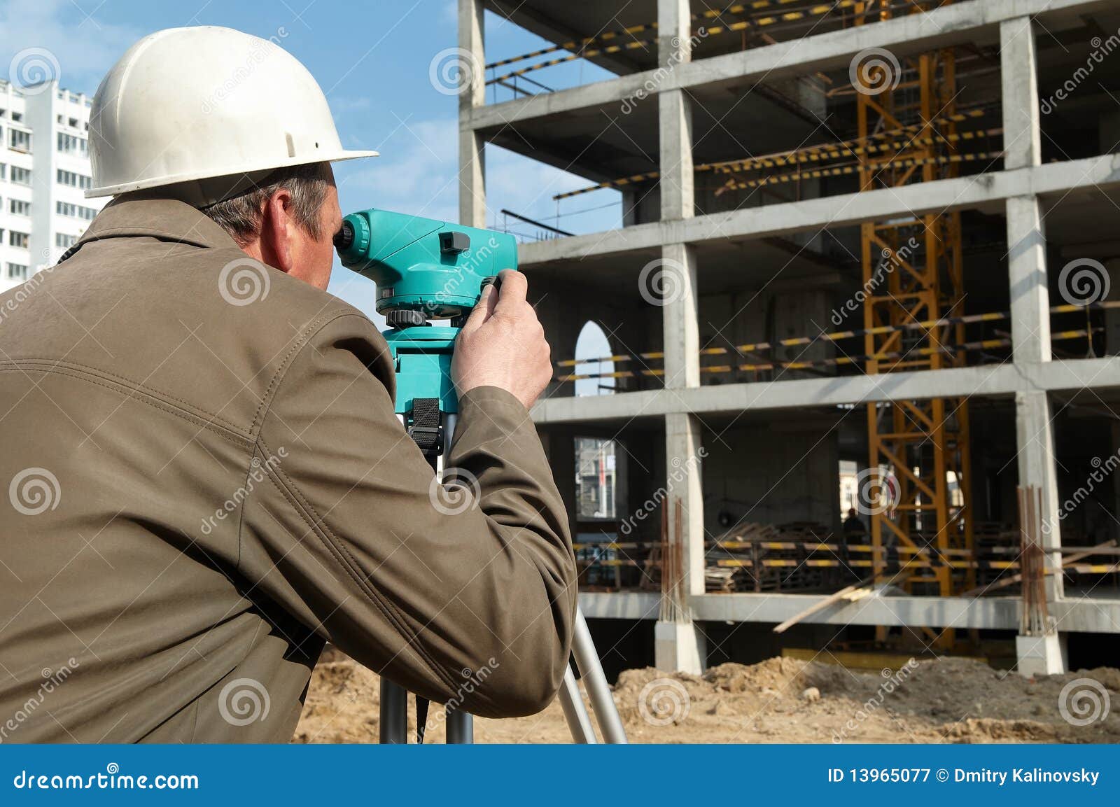 Surveyor with Transit Level Stock Image - Image of looking, building ...