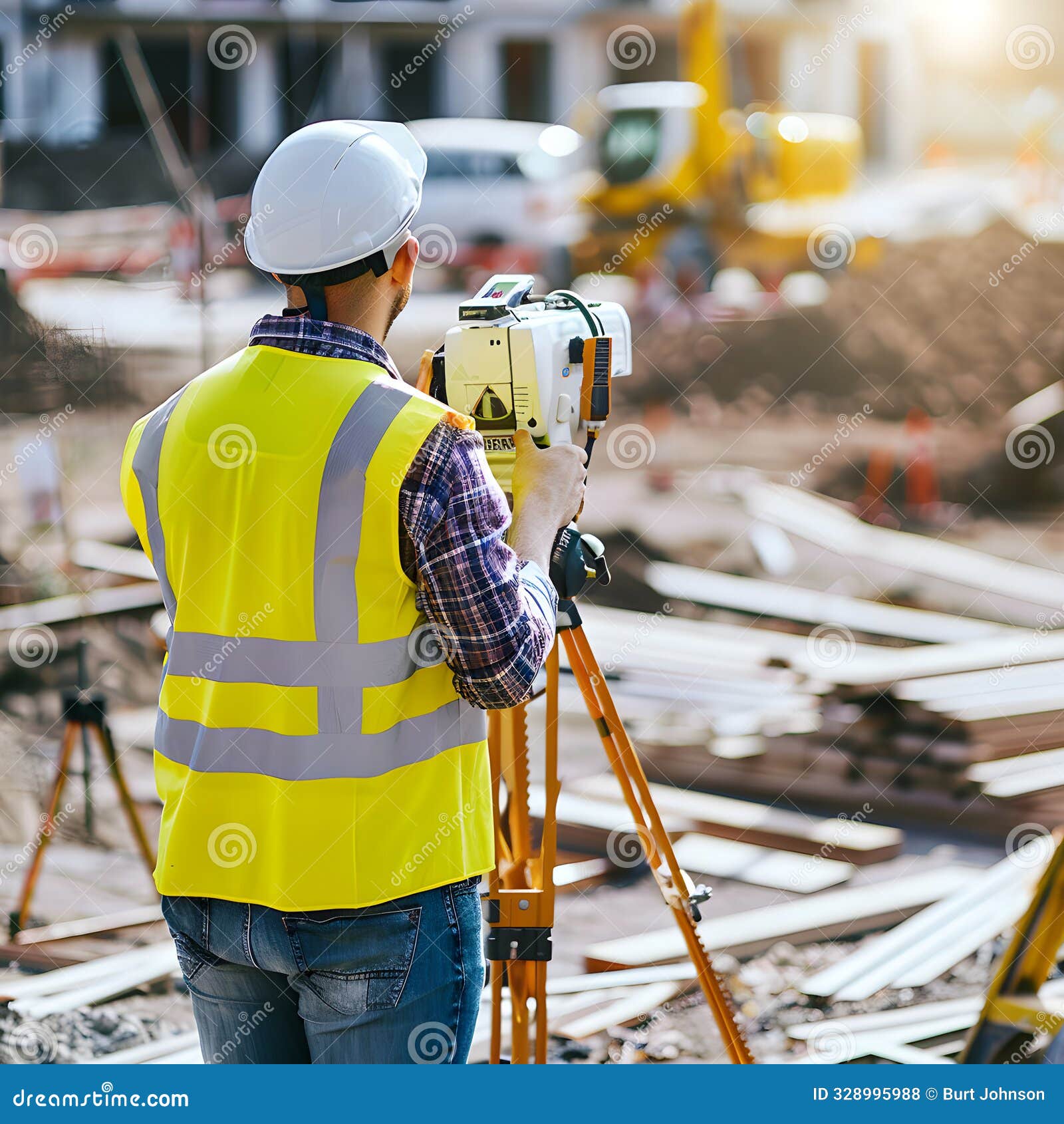Surveyor Using Theodolite Equipment Taking Measures on Construction ...