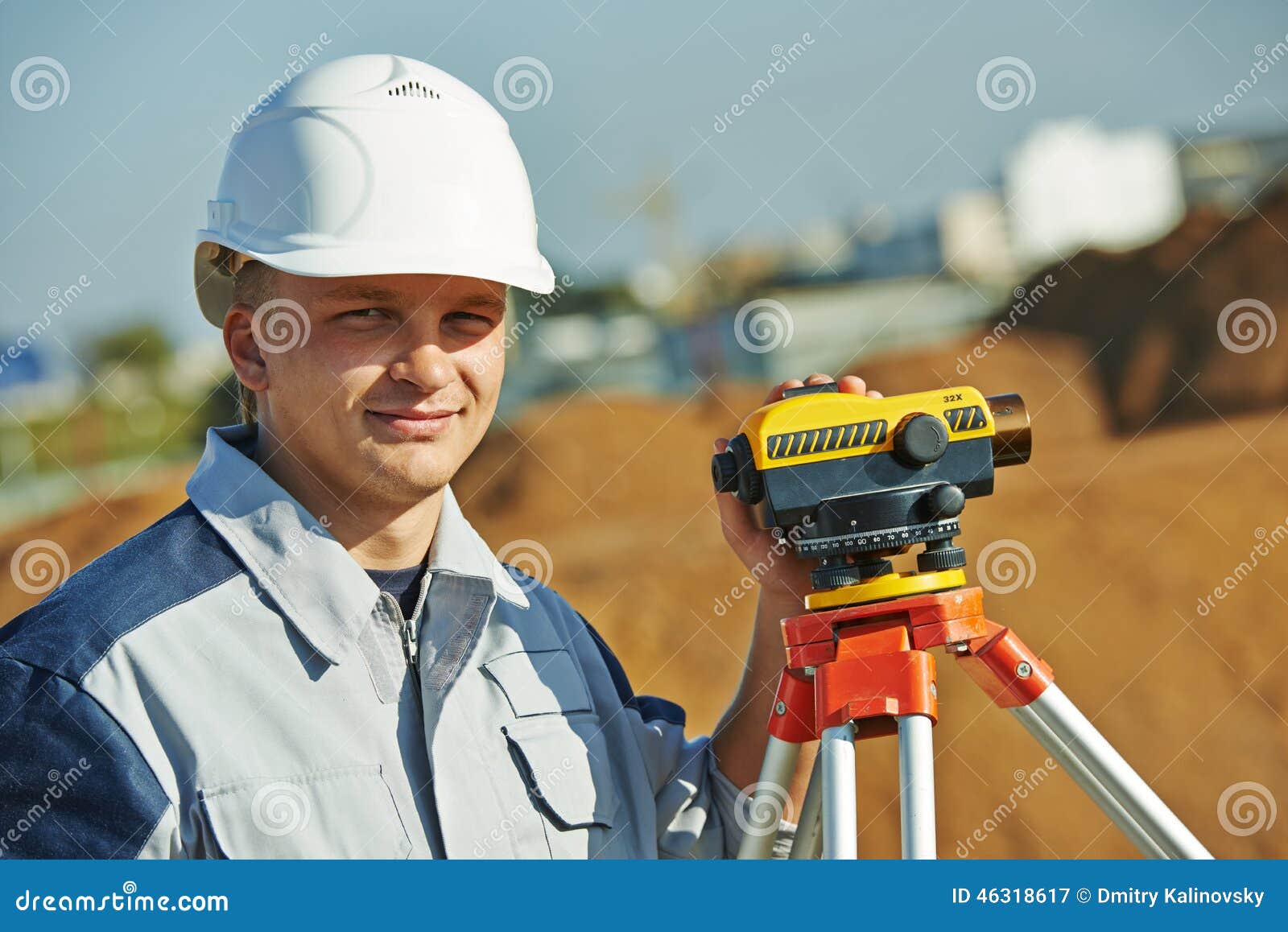 Surveyor worker with level stock image. Image of measure - 46318617