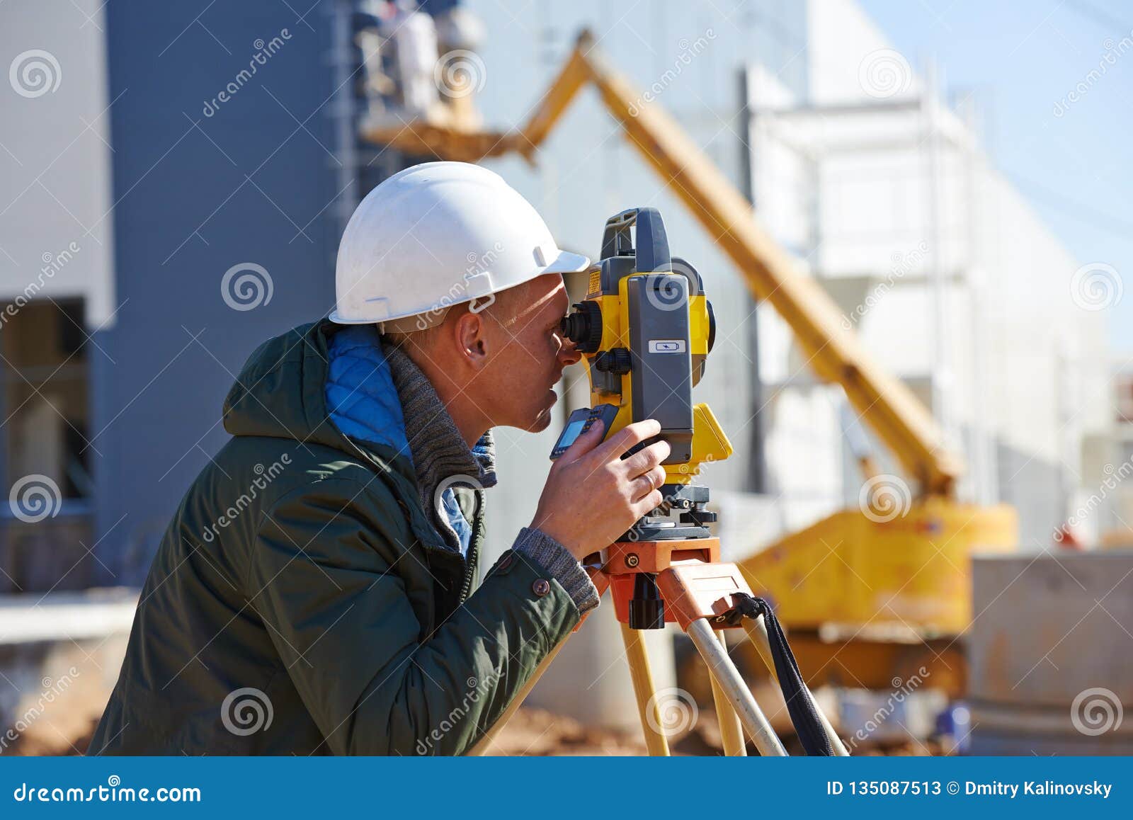 Surveyor Worker with Theodolite Stock Image - Image of land, looking ...