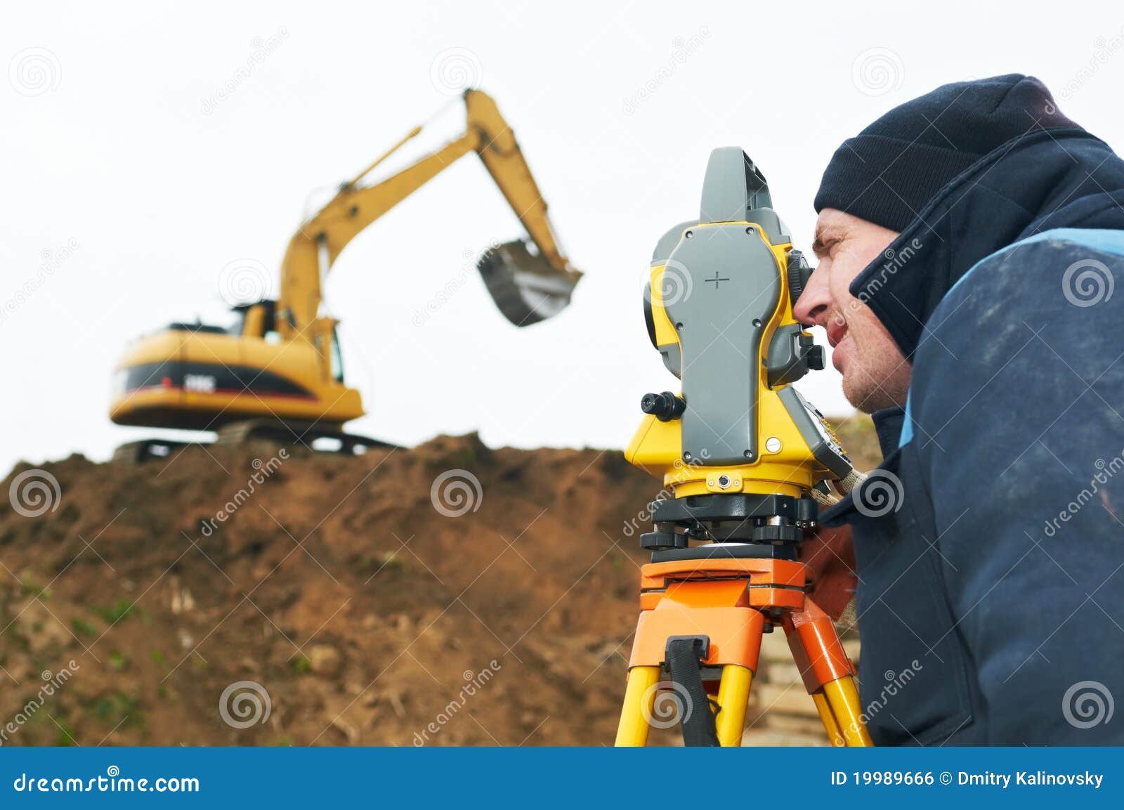 Surveyor Works with Theodolite Stock Photo - Image of builder, land ...