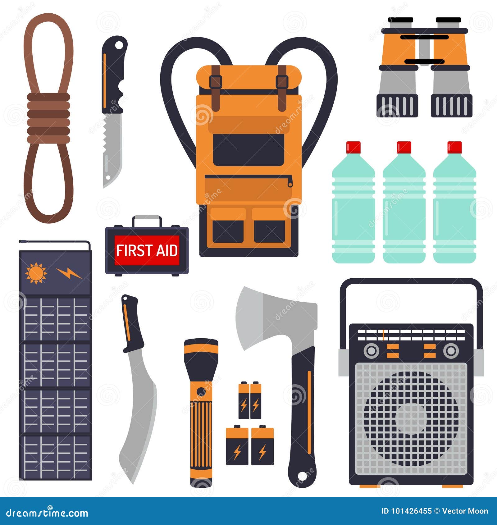 Survival Emergency Kit for Evacuation Vector Equipment Items Stock ...