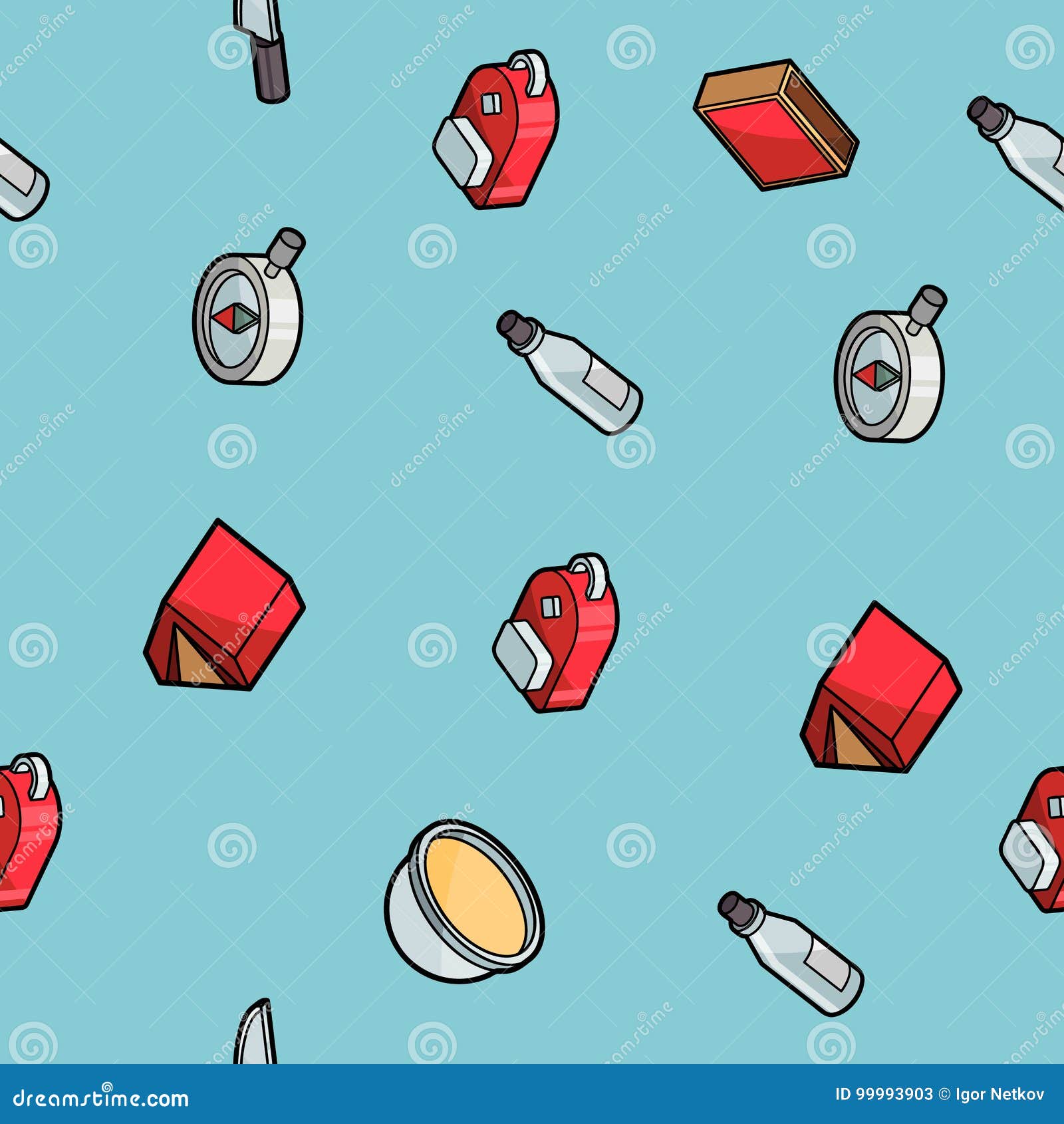 Survival Kit Color Outline Isometric Pattern Stock Vector ...