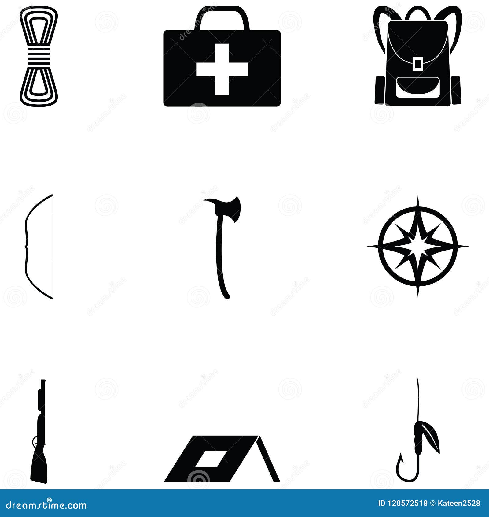 Survival kit icon set stock vector. Illustration of climbing - 120572518