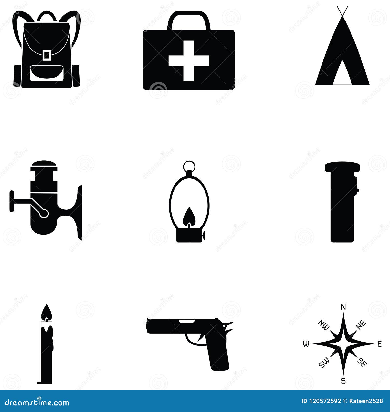 Survival kit icon set stock vector. Illustration of flashlight - 120572592