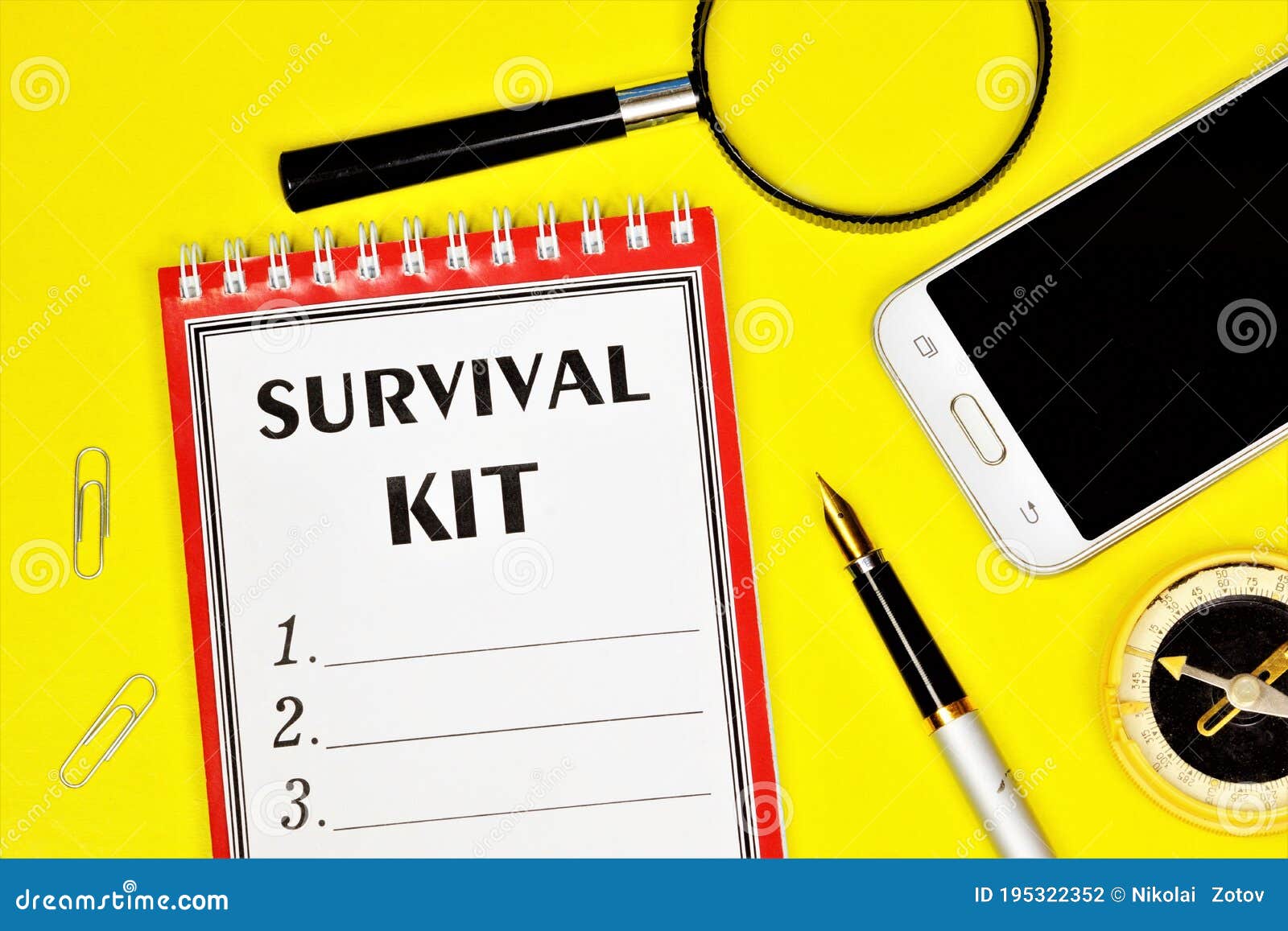 Survival Kit-a Text Message in the Form on the Planning Folder. Stock ...