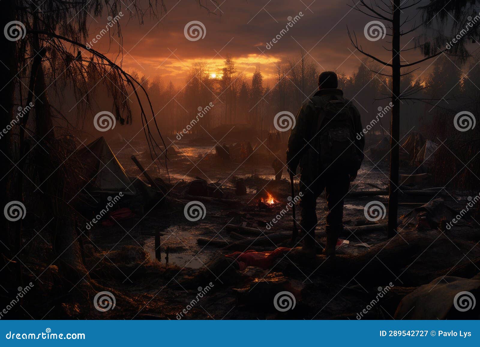 Survival in the Wilderness. a Lone Warrior Stock Illustration ...